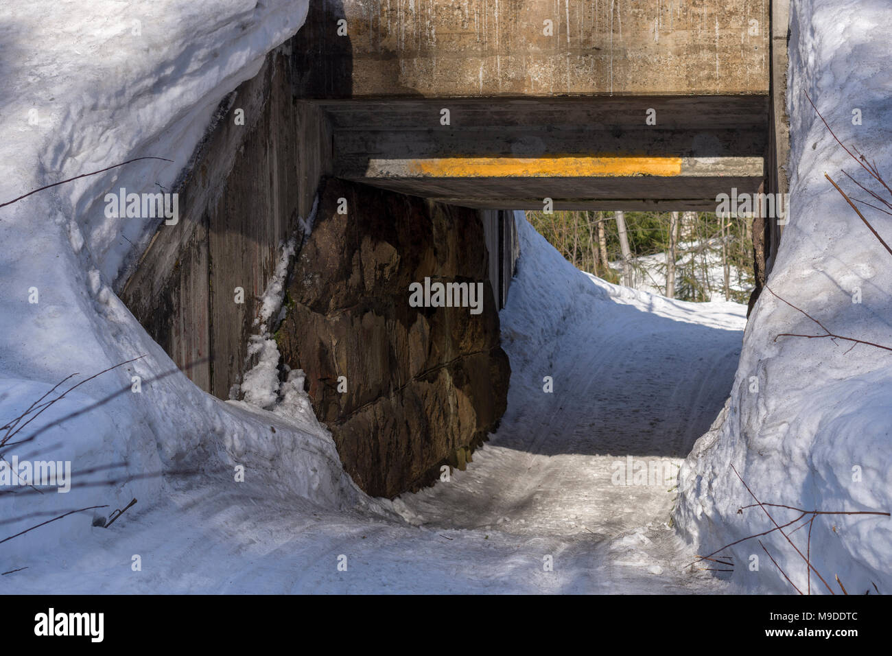 Snowmobile trail passing underneath a railway, picture from the ...