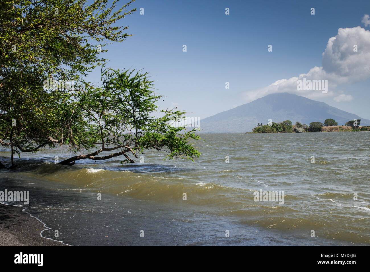 Maderas Volcano on Ometepe Island seen from Charco Verde Nature Reserve ...