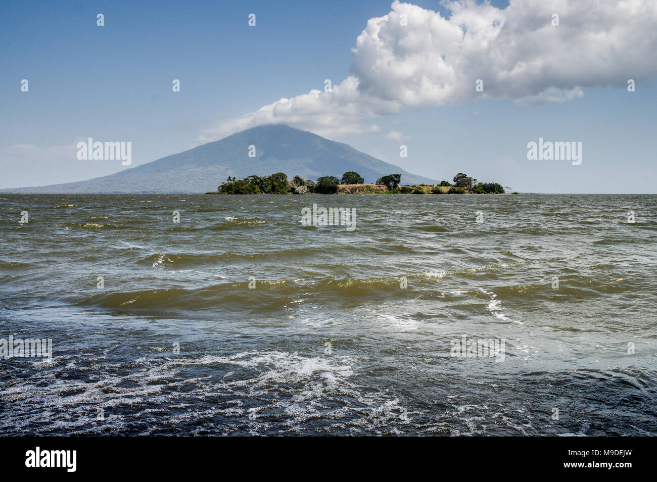 Maderas Volcano on Ometepe Island seen from Charco Verde Nature Reserve ...