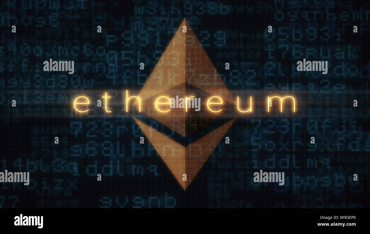 crypto currency ethereum symbol with alphanumeric text on background ...