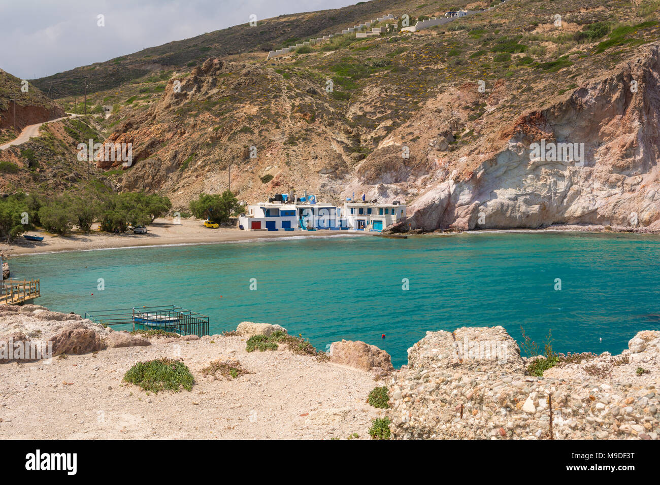 Greece milos greek boat flag hi-res stock photography and images - Alamy
