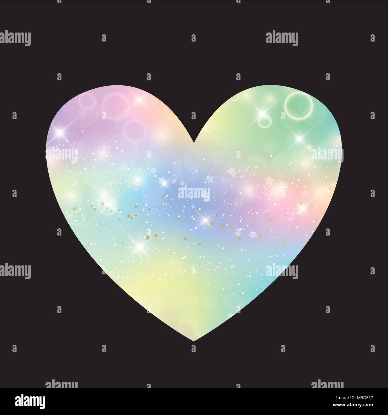 Cute universe heart icon in princess colors on black. Gradient backdrop ...