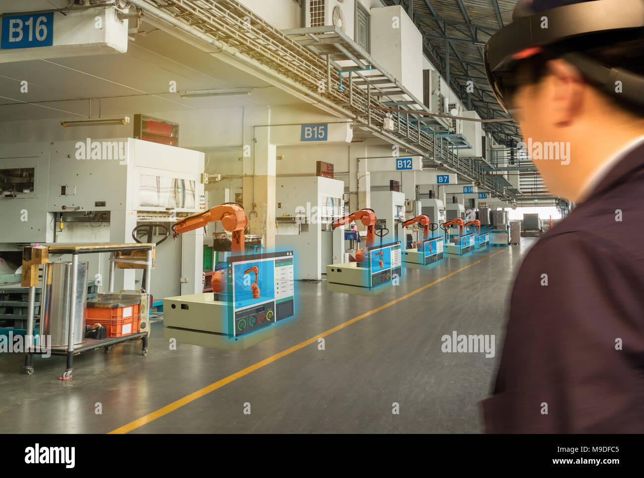 iot industry robot 4.0 concept,industrial engineer(blurred)using smart ...