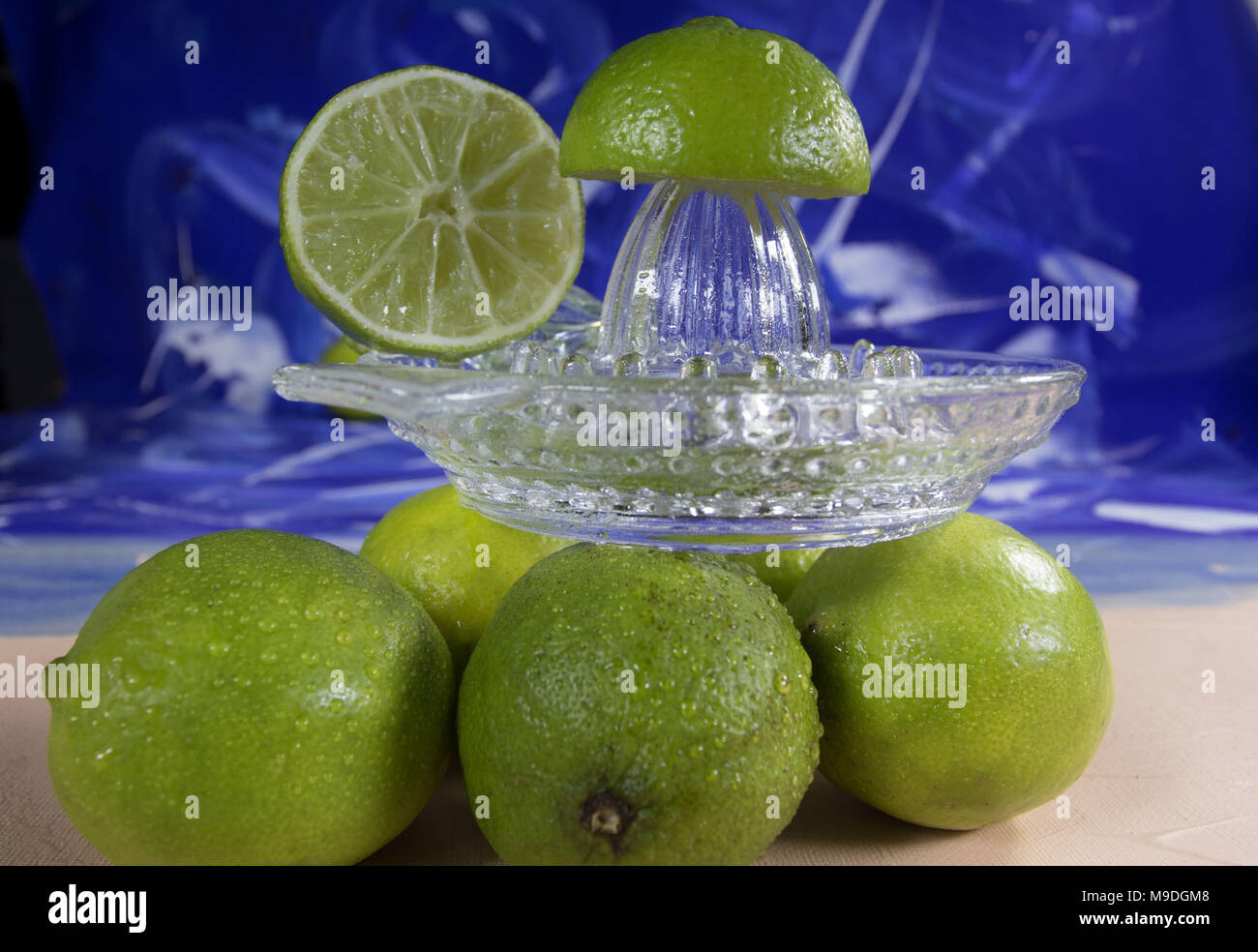green limes and glass lime squeezer food close up still-life photograph ...