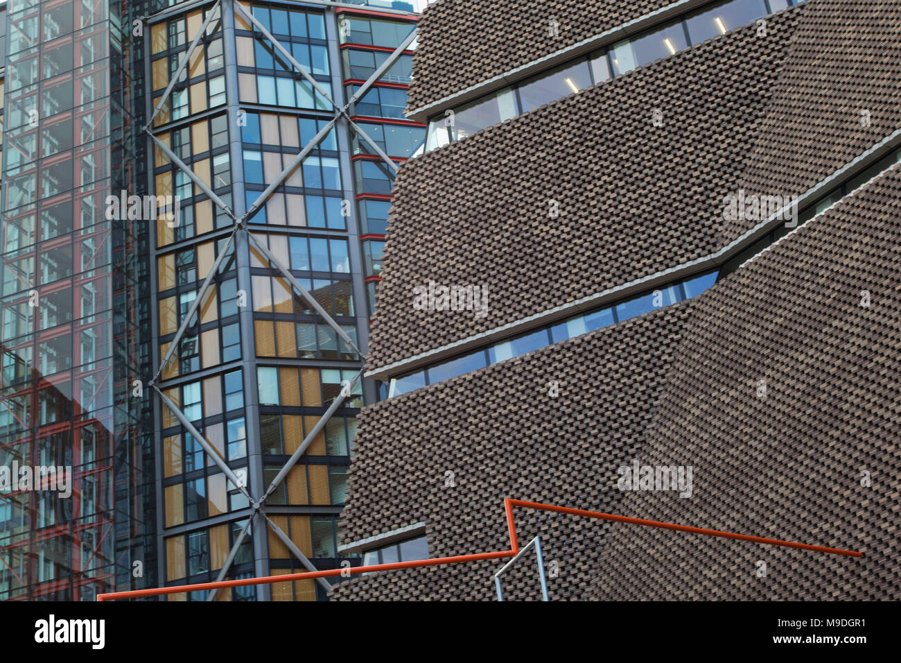 Shapes in London buildings around the brickwork on the Tate Modern ...