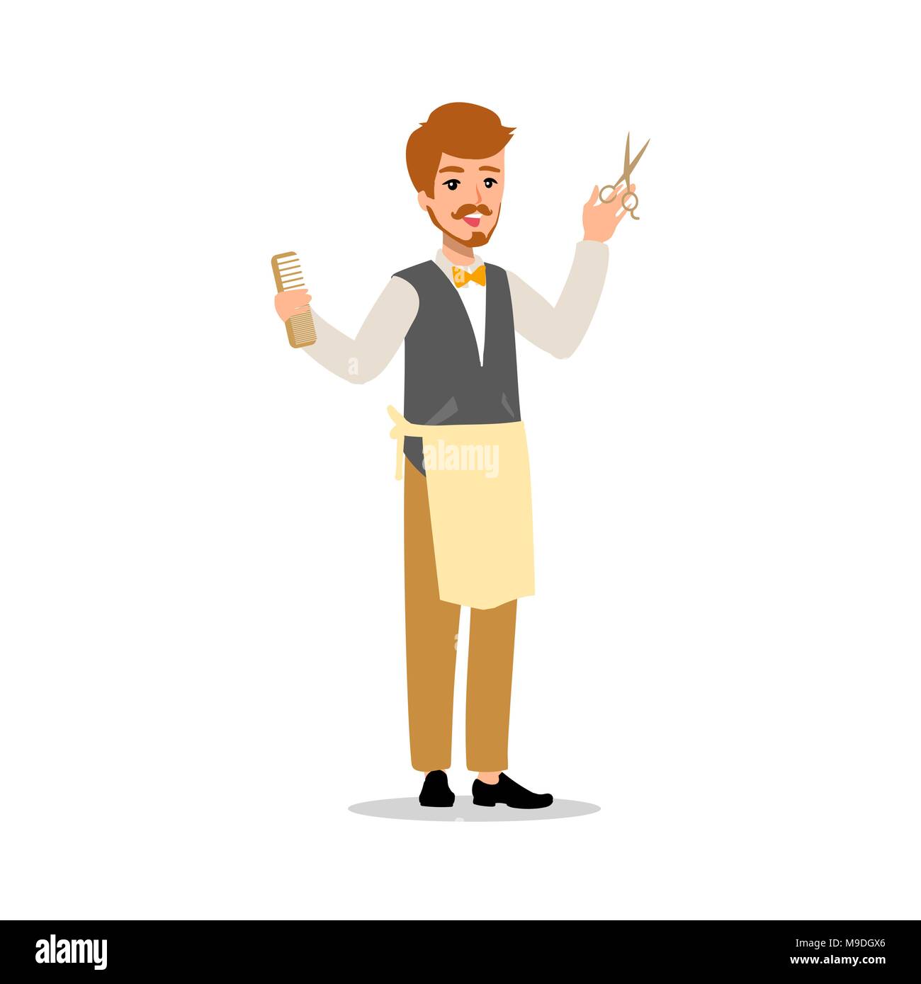 Set of vector flat style character barber guy in different static poses ...