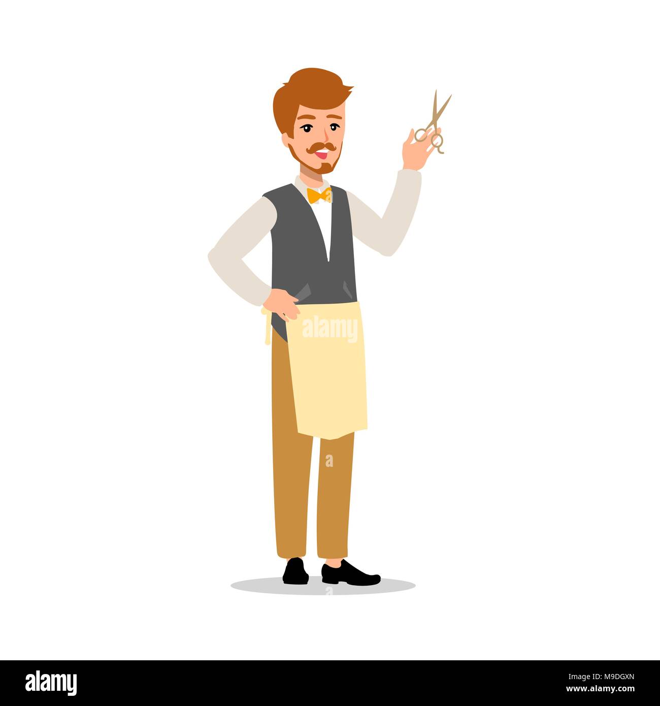 Set of vector flat style character barber guy in different static poses ...