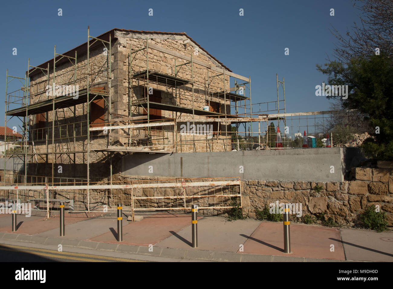 Scaffolding on restoration project in paphos, cyprus, mediterranean ...