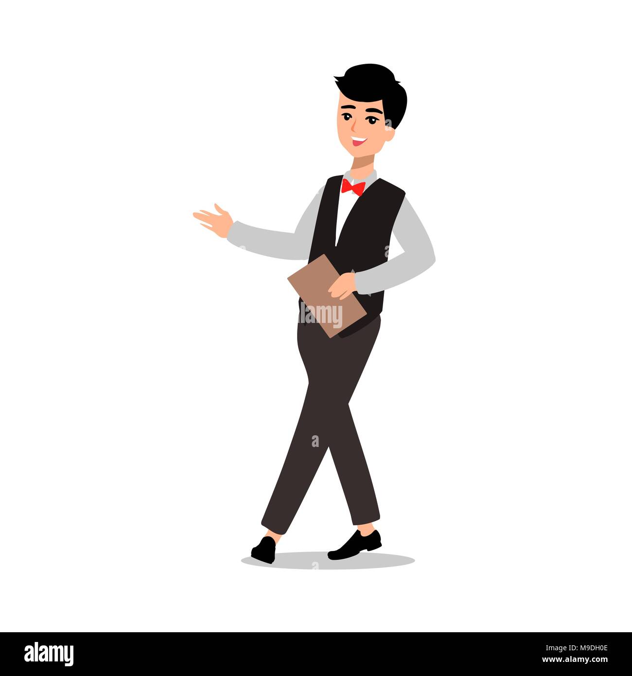 waiter wearing the uniform holding a dish of chicken cartoon character ...