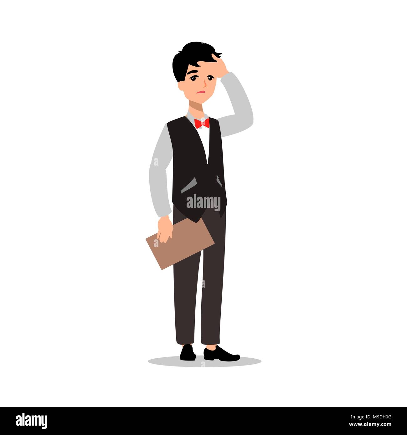 waiter wearing the uniform holding a dish of chicken cartoon character ...