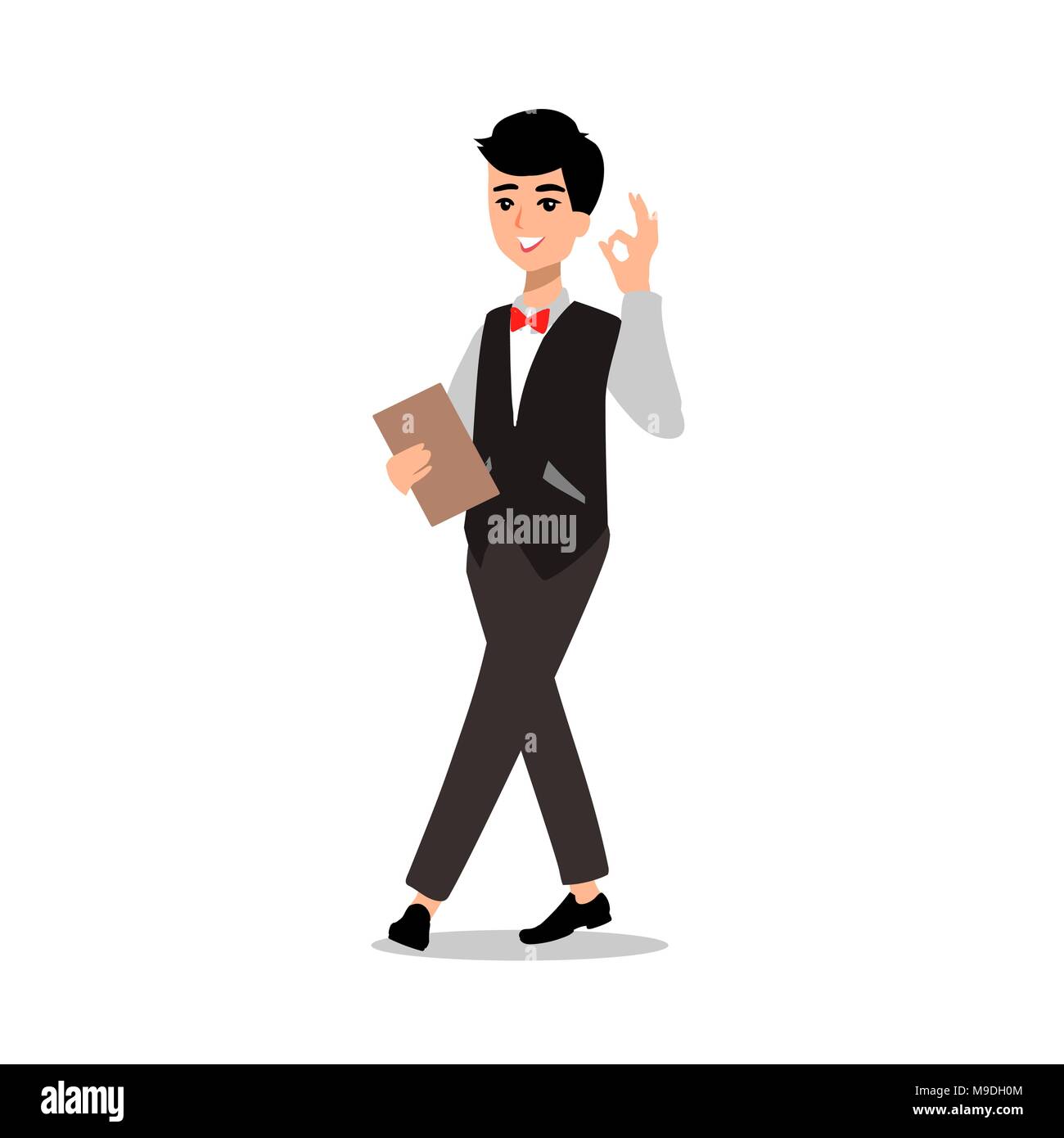 waiter wearing the uniform holding a dish of chicken cartoon character ...