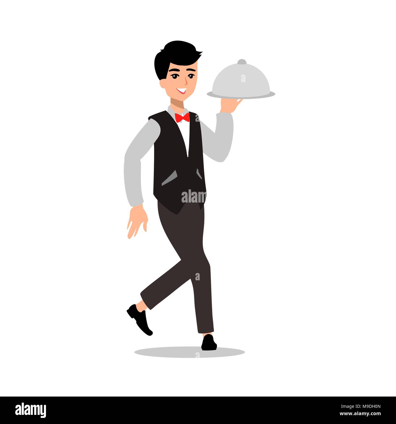 waiter wearing the uniform holding a dish of chicken cartoon character ...