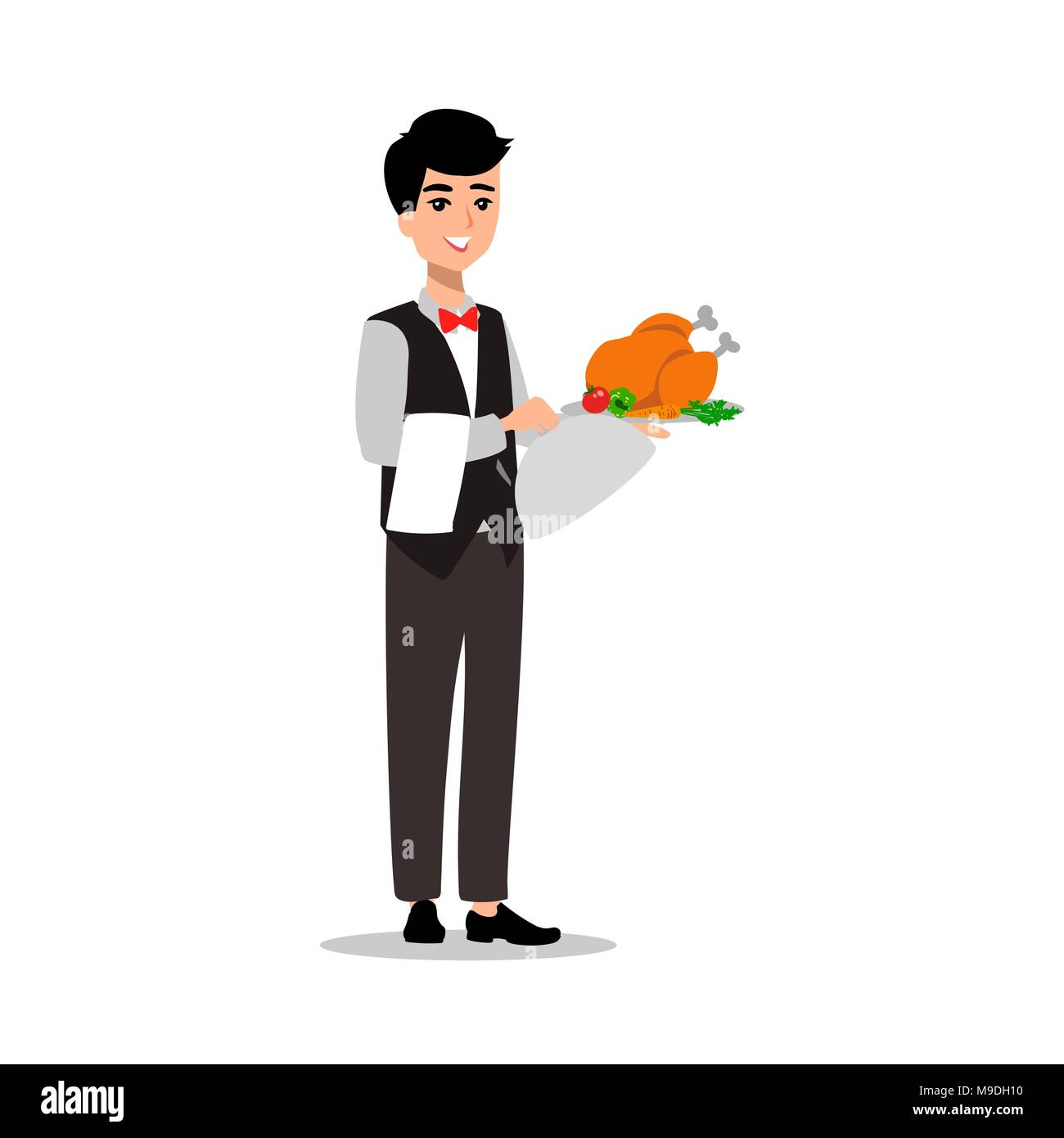 waiter wearing the uniform holding a dish of chicken cartoon character ...