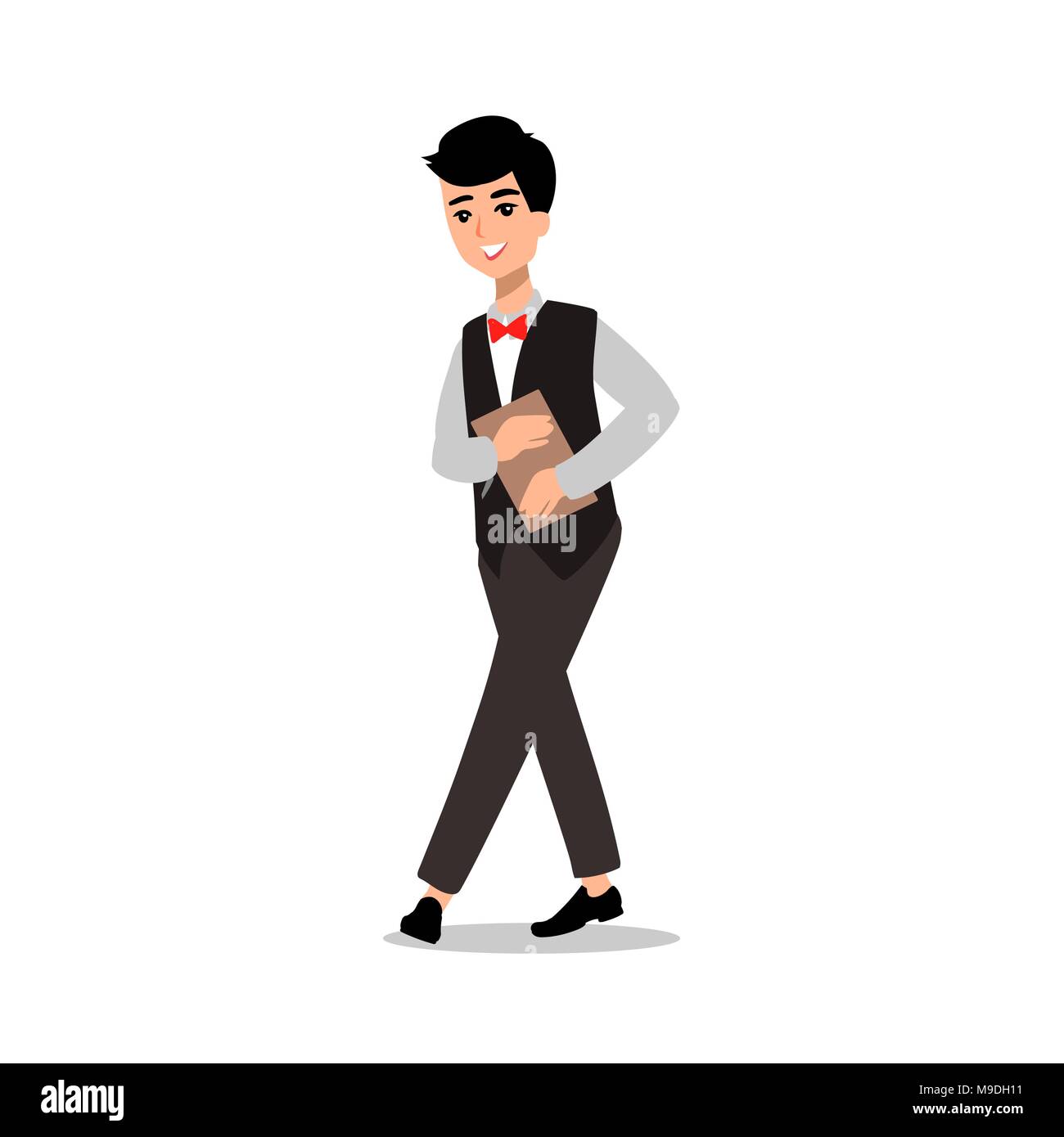 waiter wearing the uniform holding a dish of chicken cartoon character ...