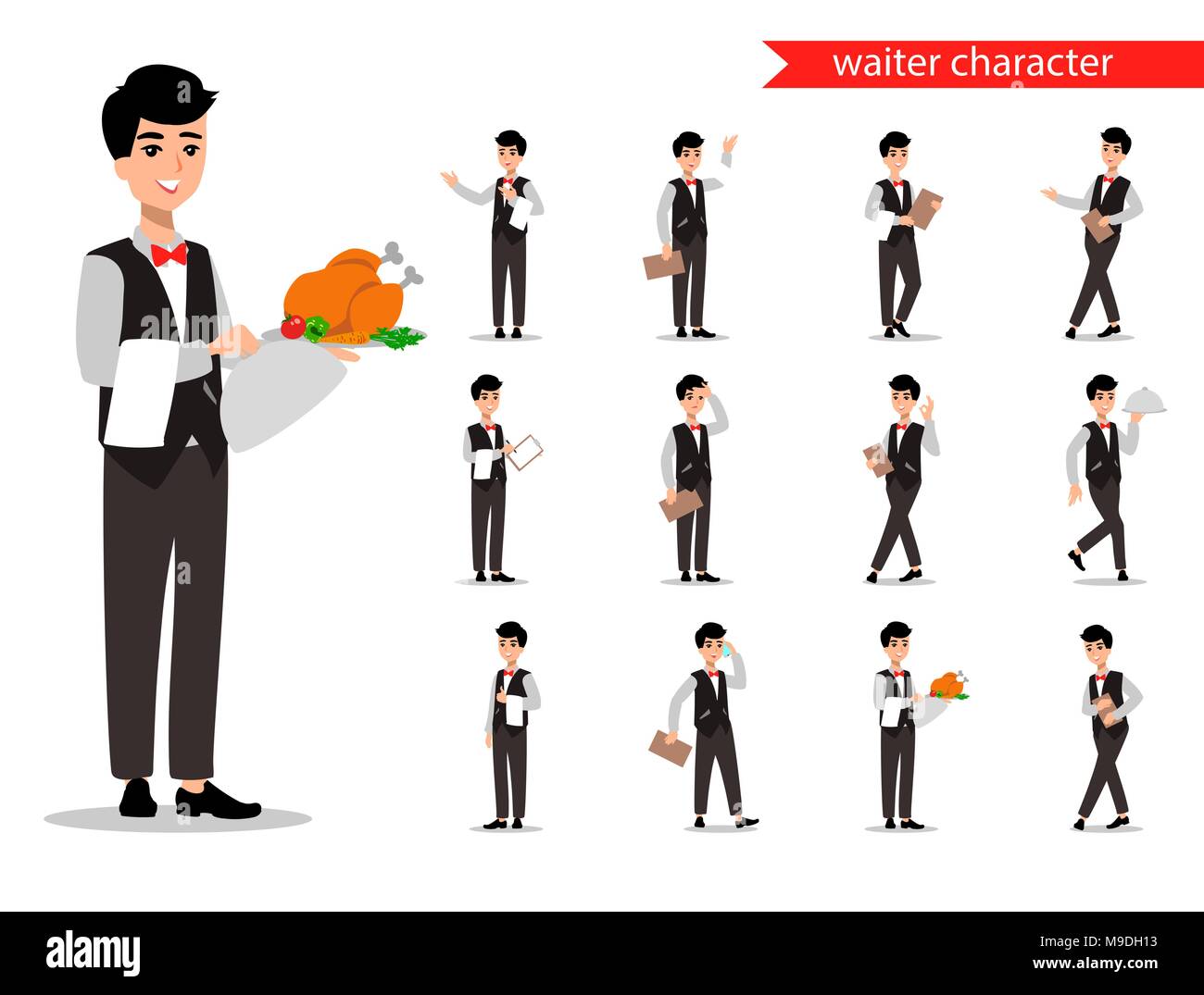 waiter wearing the uniform holding a dish of chicken cartoon character ...