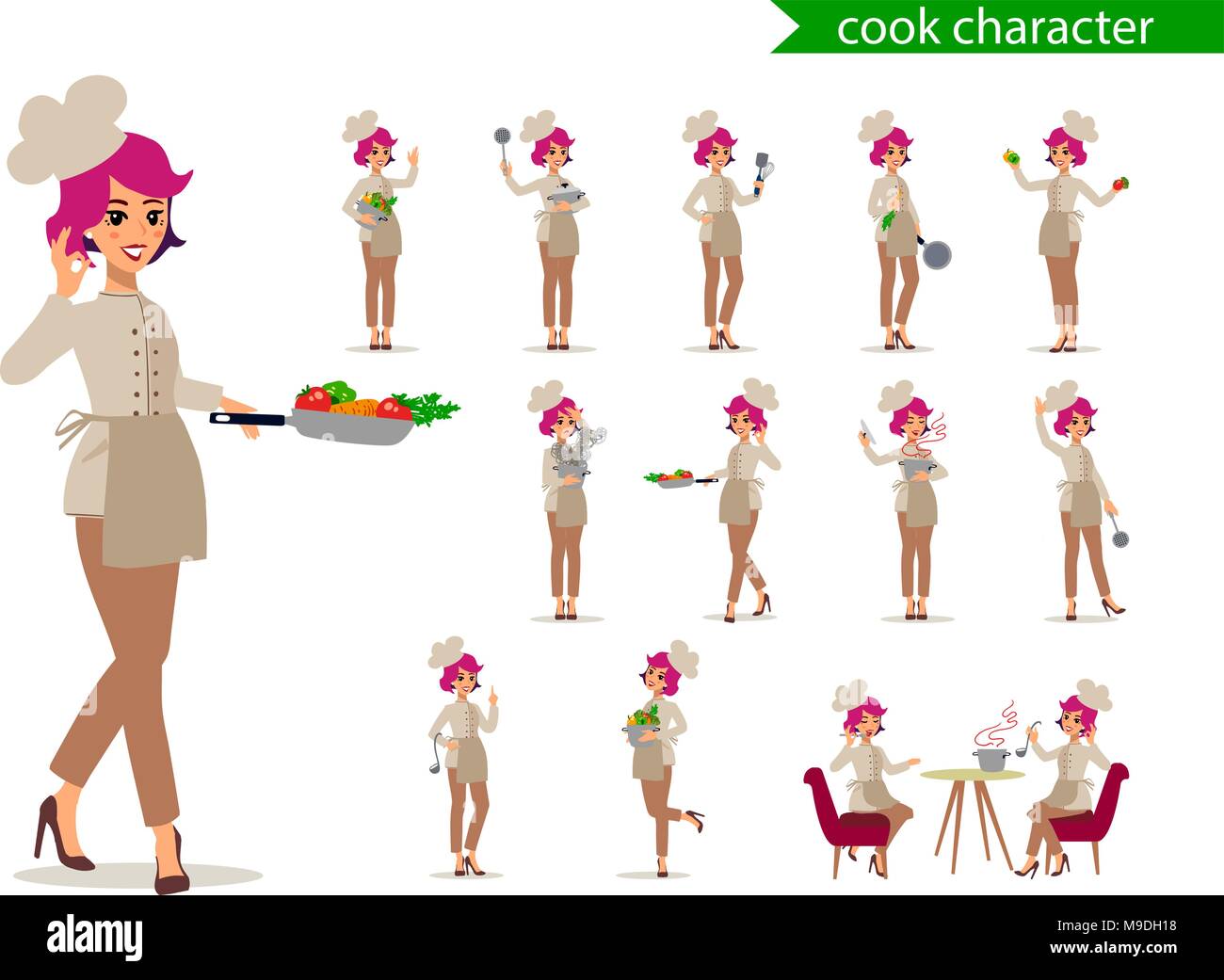Cook female character vector design. Animate personage. Set of fun ...