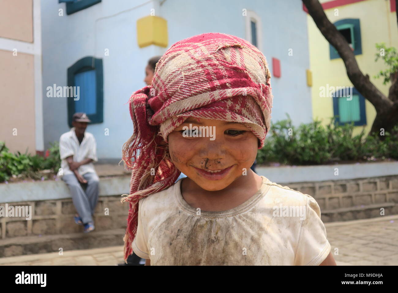 Cute native kid, Madagascar island, Africa in a village of Pedro Opeka ...