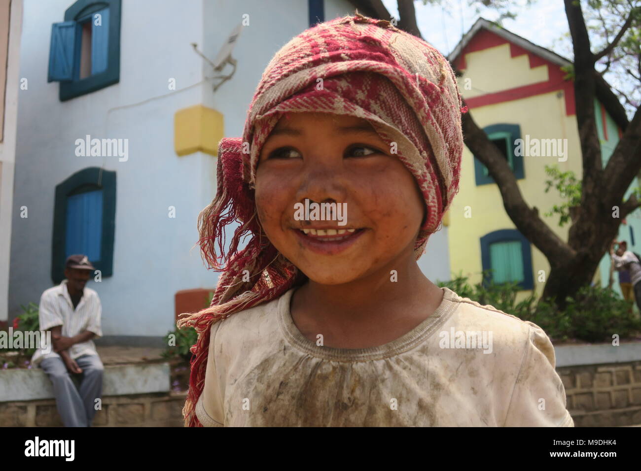 Cute native kid, Madagascar island, Africa in a village of Pedro Opeka ...