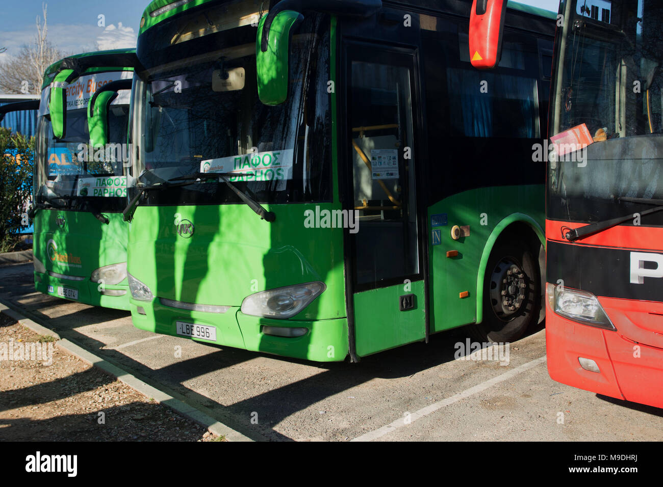 Intercity coaches at the Karvella bus interchange station, paphos ...