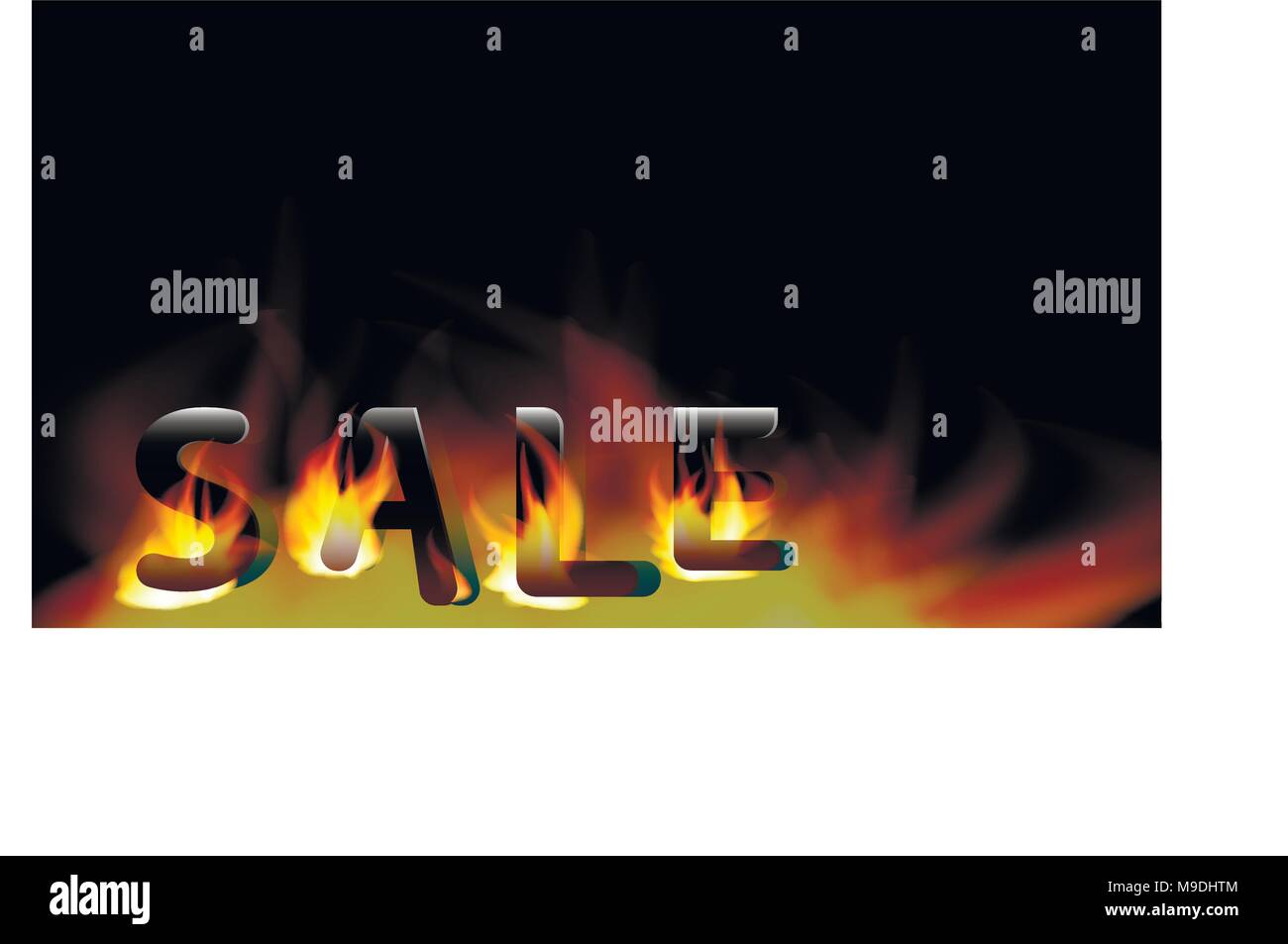 The word sale on fire. Sale design template on black background Stock ...