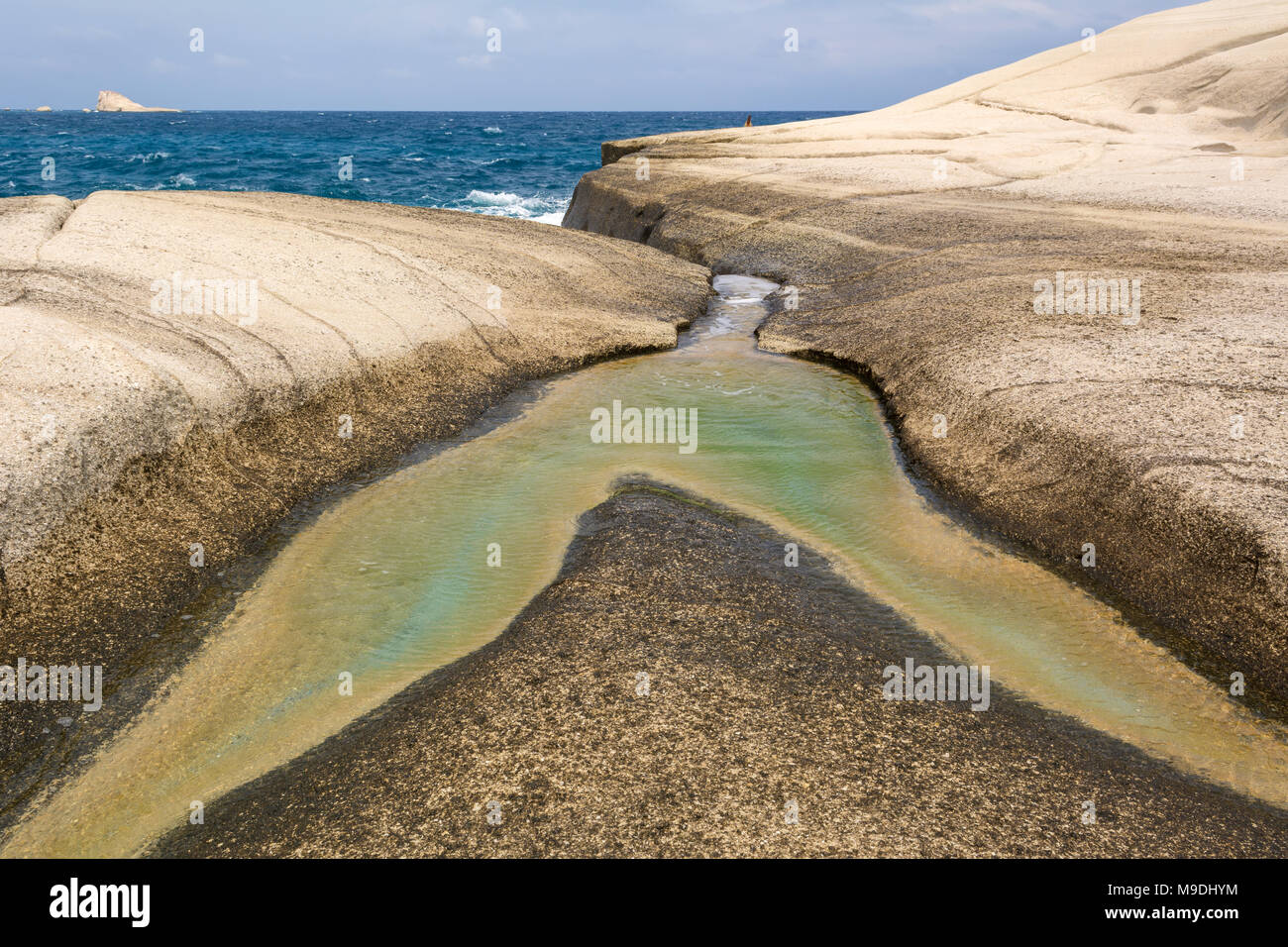 Volcanic rocks of Sarakiniko beach on Milos island. Cyclades, Greece ...