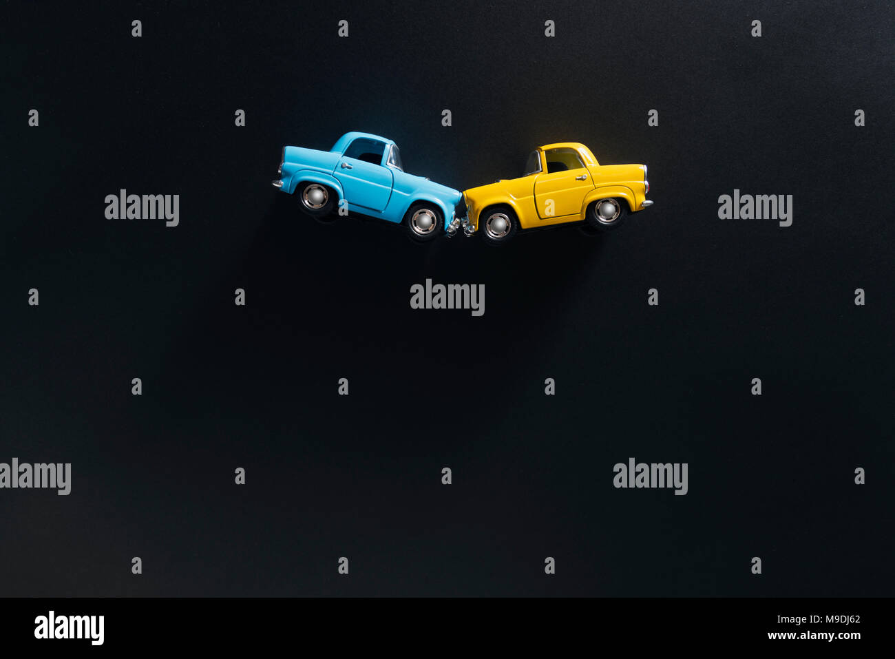 Car Crash from top view and side view of the cars and with long shadow ...