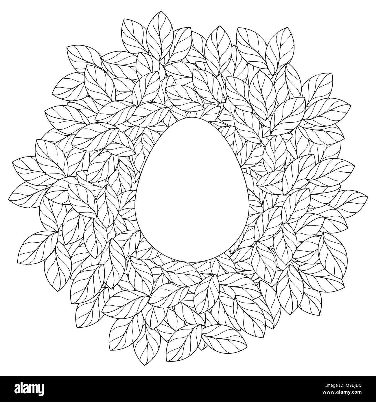 Easter card template with egg in linear leaves nest Stock Vector Image ...