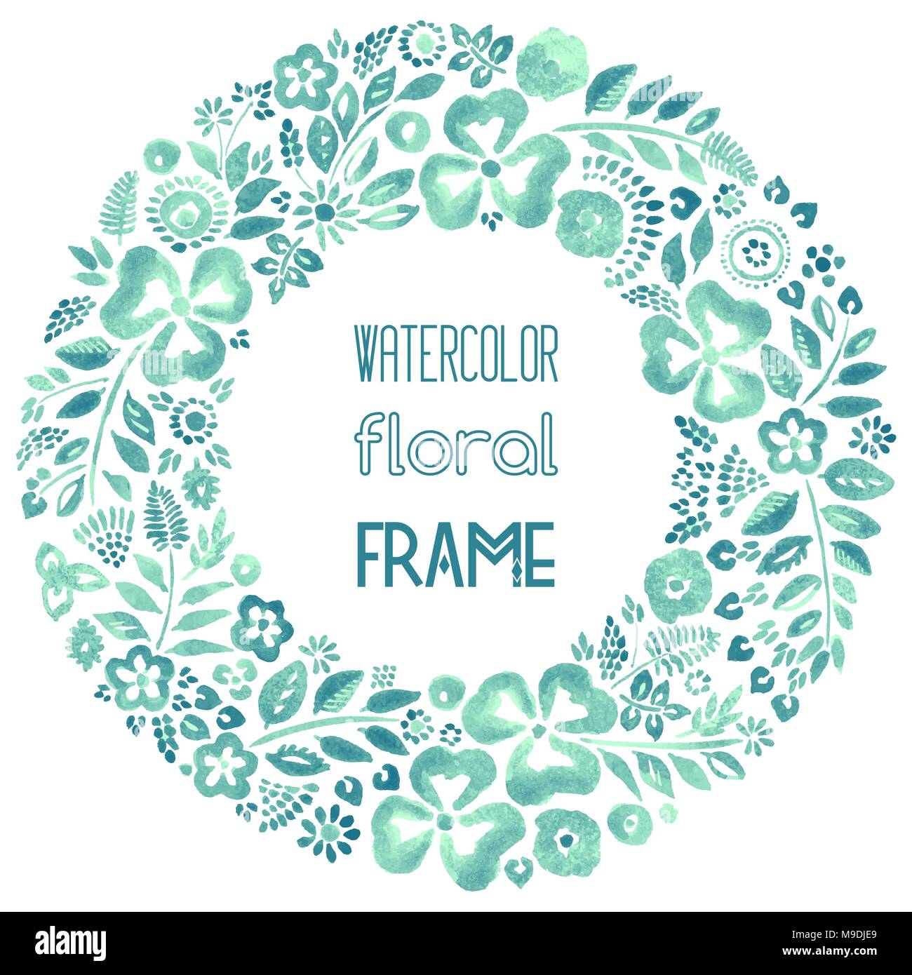 Watercolor floral frame in teal tones Stock Vector Image & Art - Alamy