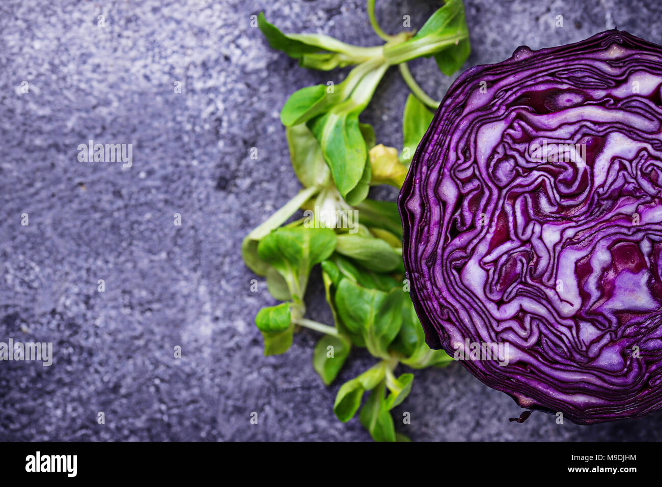 Cut red cabbage. Top view Stock Photo - Alamy
