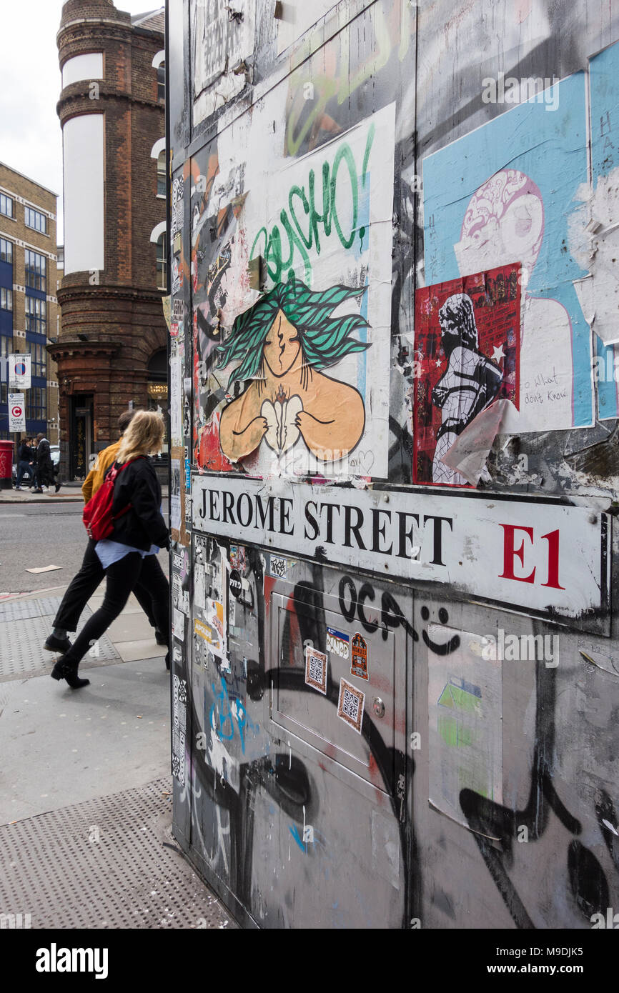 Graffiti and street art ion Jerome Street in Spitalfields in London's ...