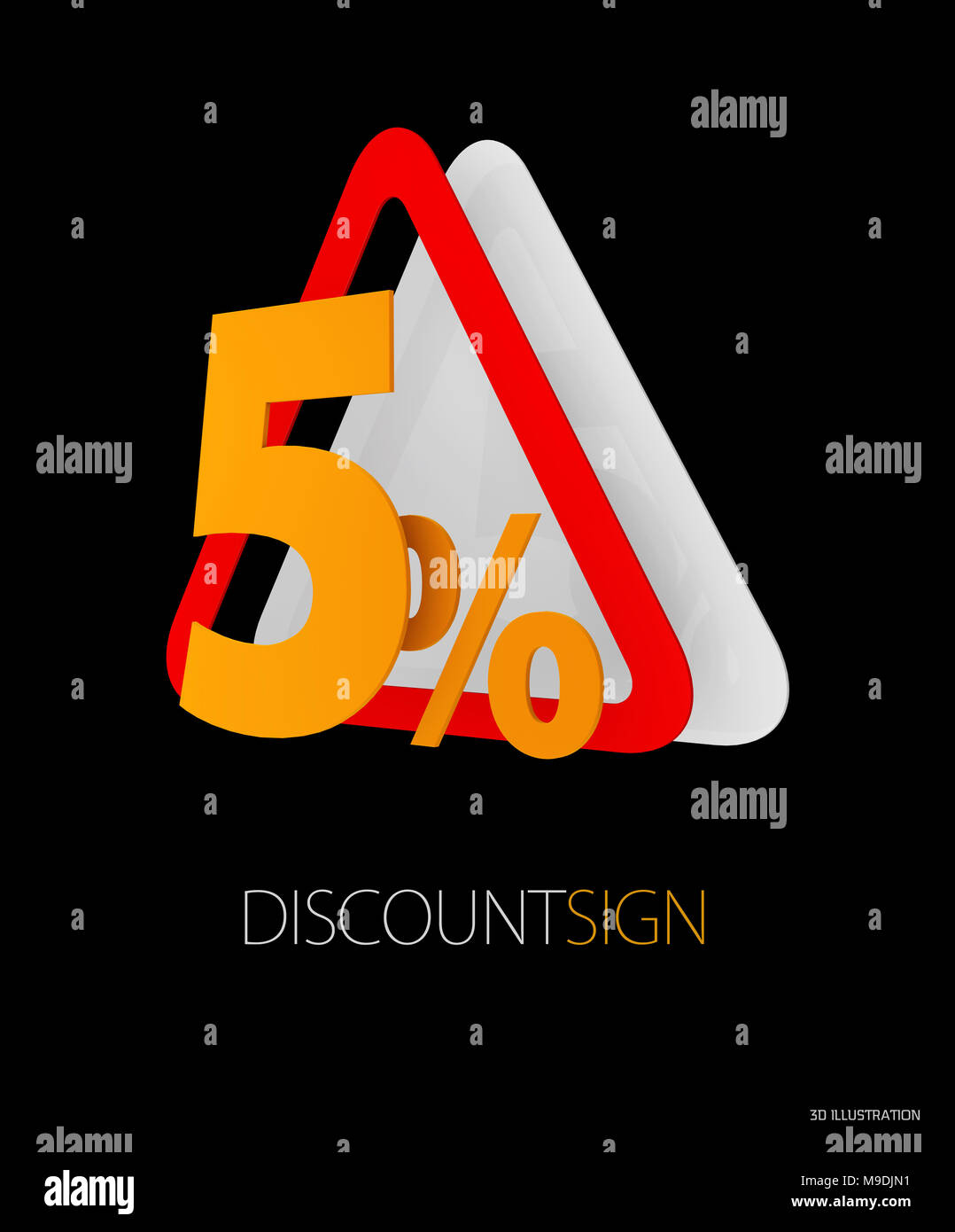3d Illustration of Road Sign, red yellow sign as discount road sign ...