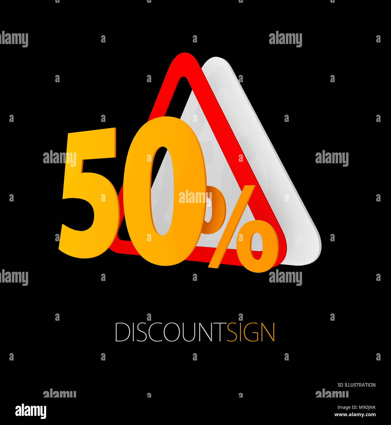 3d Illustration of Road Sign, red yellow sign as discount road sign ...