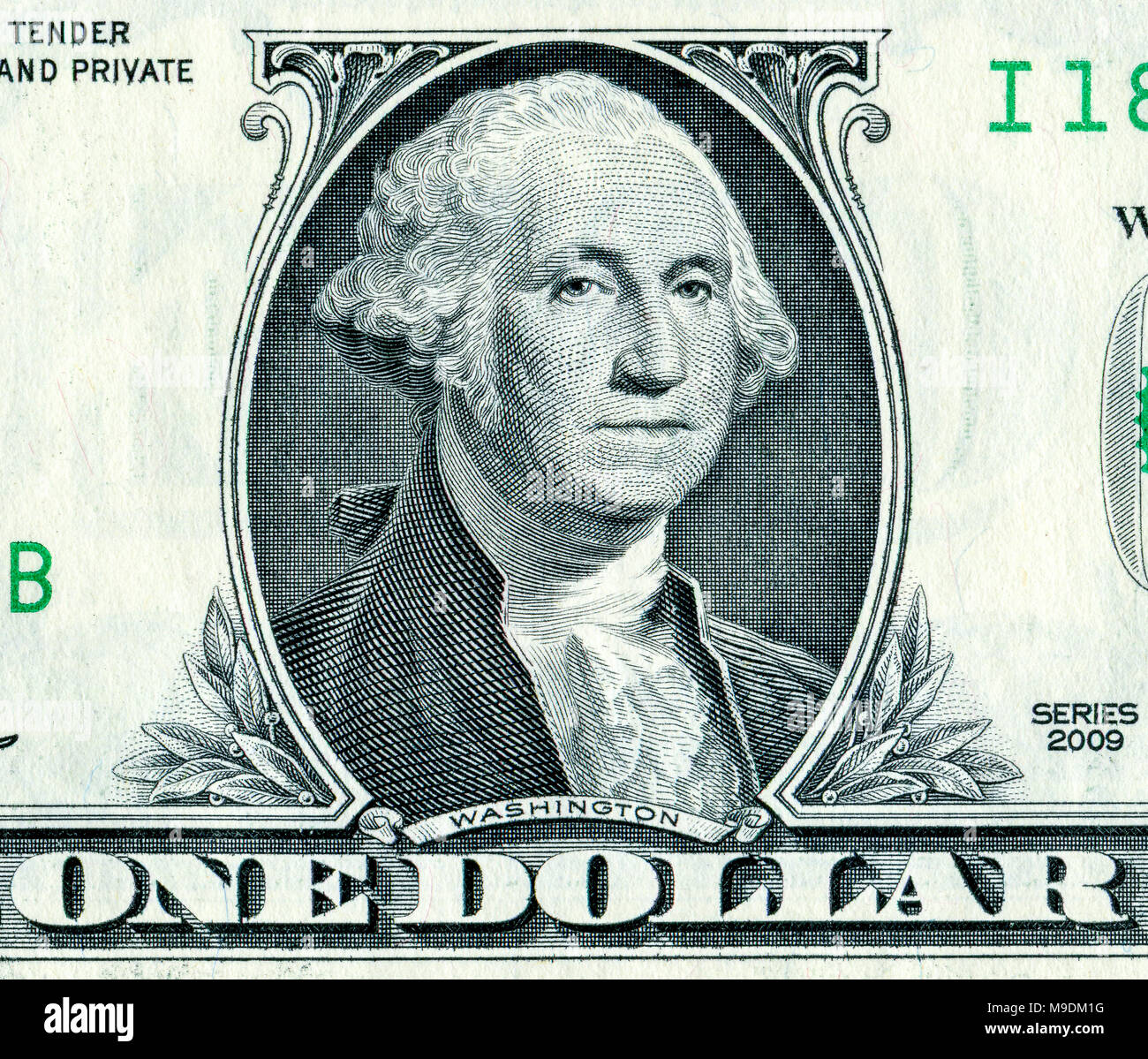 George Washington portrait from one dollars banknote. US paper currency ...
