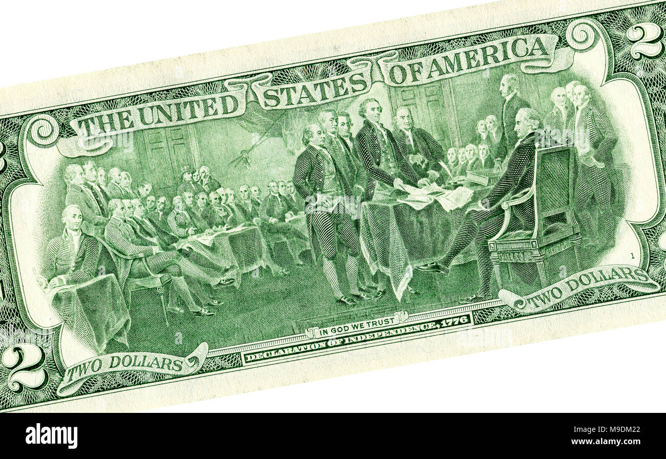 Declaration of independence drawing from the two dollar banknote Stock ...