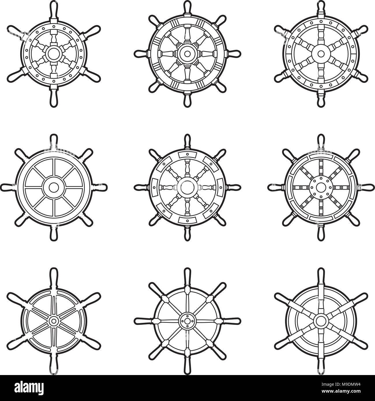 Set of ship steering wheels. Thin line vector Stock Vector Image & Art ...