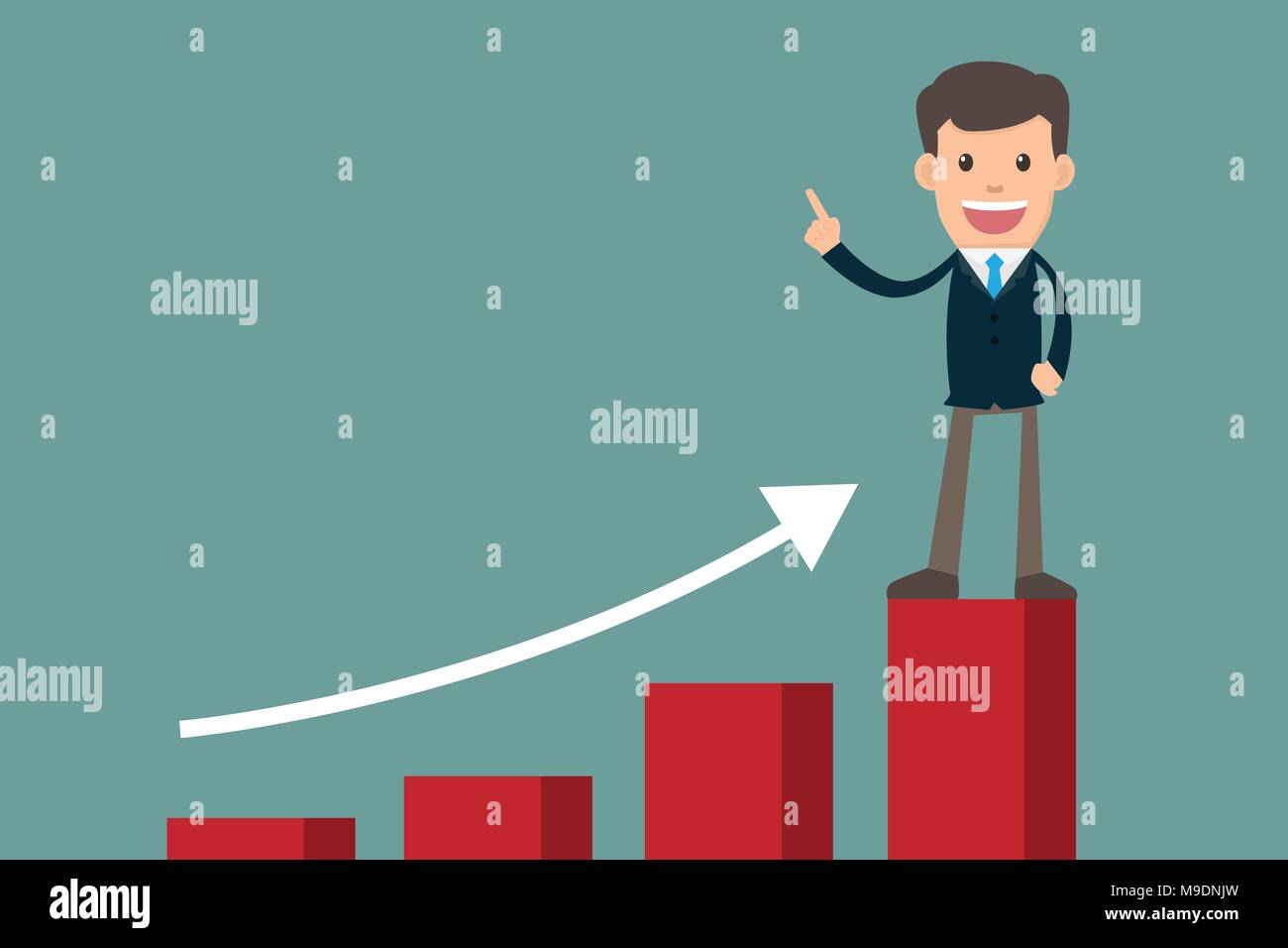 businessman success standing on graph looking future. cartoon character ...