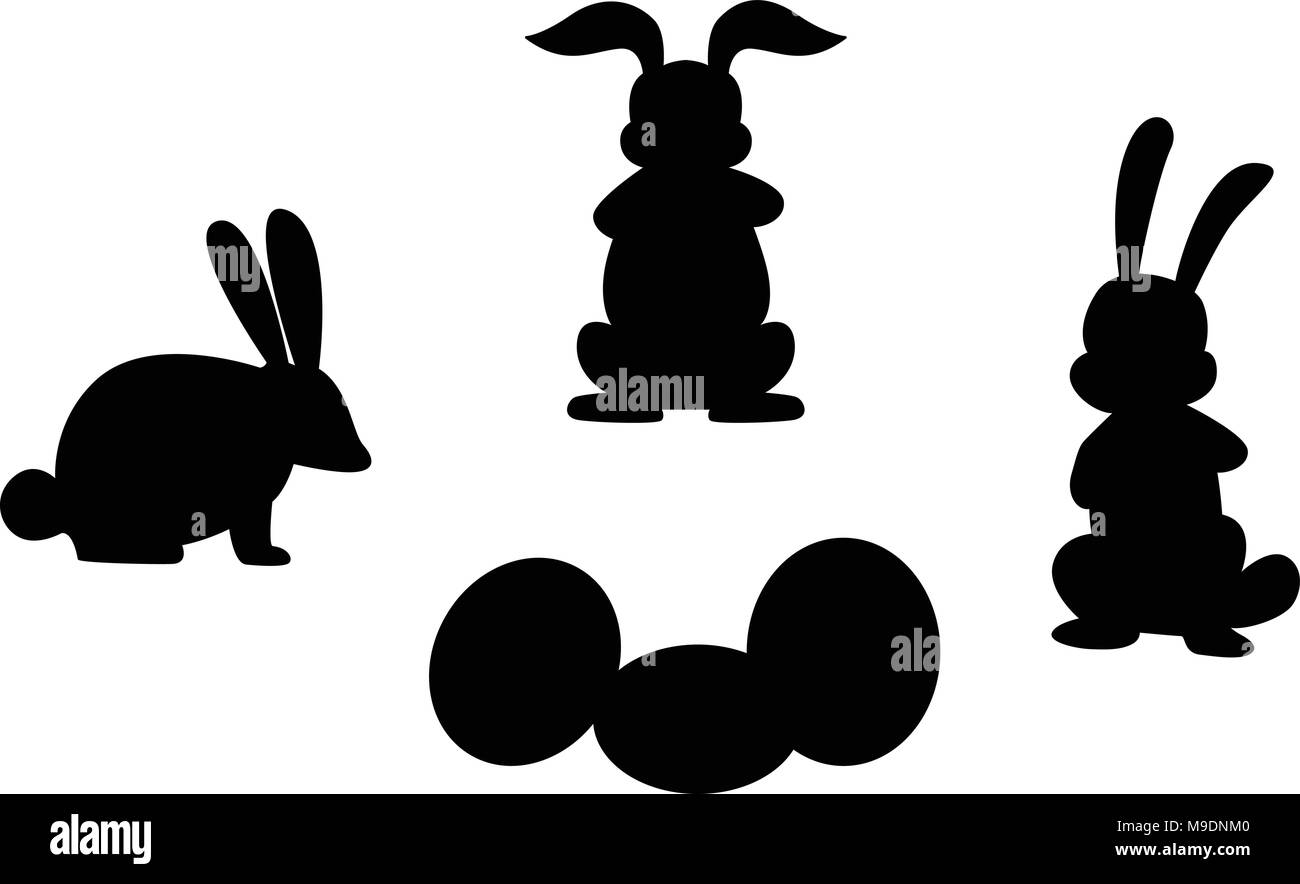 isolated silhouettes of rabbits easter and eggs. vector illustration ...