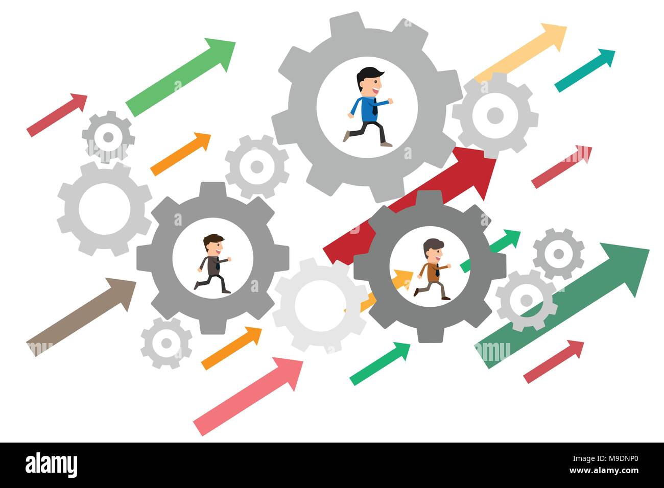 Success concept. Business man running in gear with growing arrow ...