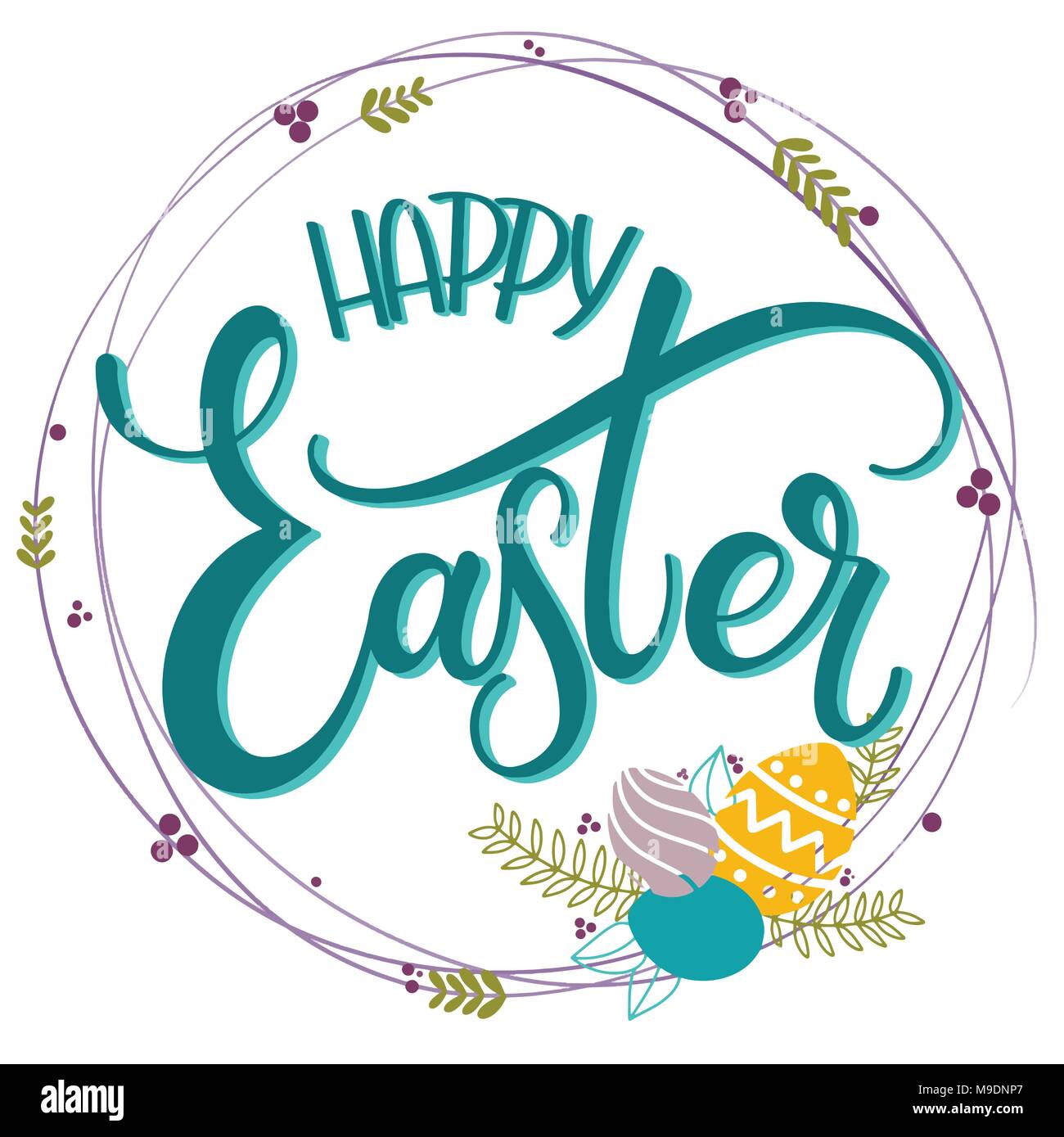 Happy Easter colorful lettering. Hand written Easter phrases. Seasons ...
