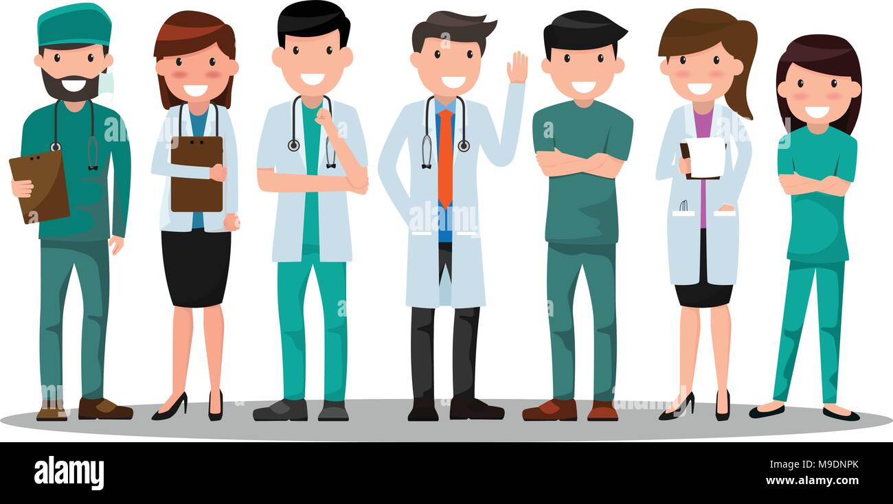 Doctor and nurse medical set in various pose for advertising or ...