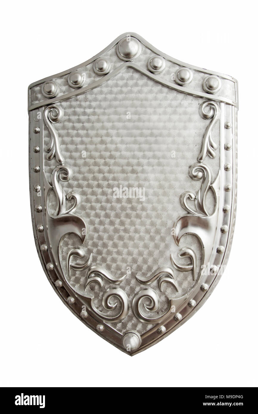 Old silver shield isolated over white Stock Photo - Alamy