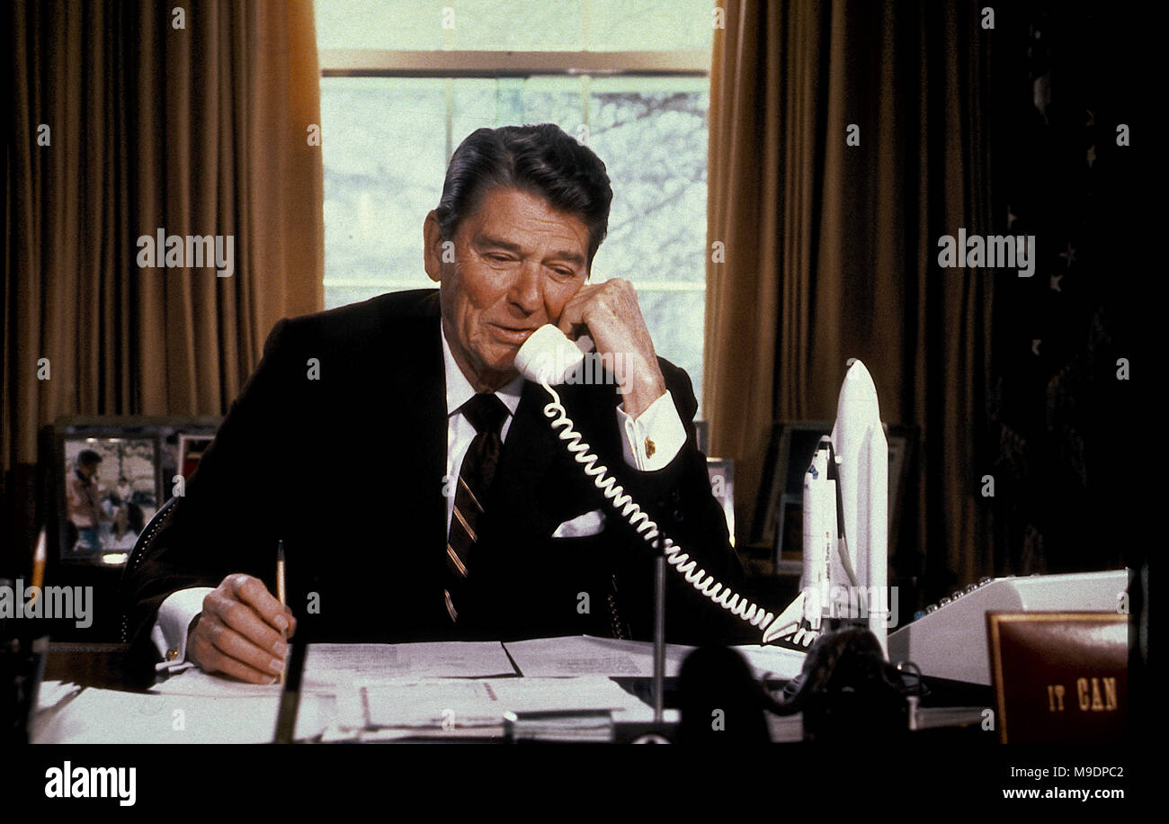 Washington DC., USA, September 1, 1984 President Ronald Reagan talks ...