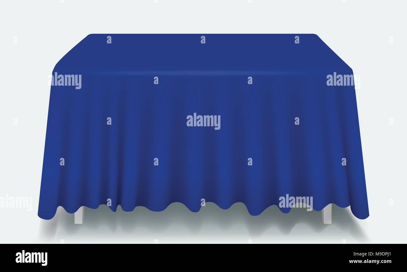 Vector blue Empty Rectangular Table with Tablecloth Isolated Stock ...