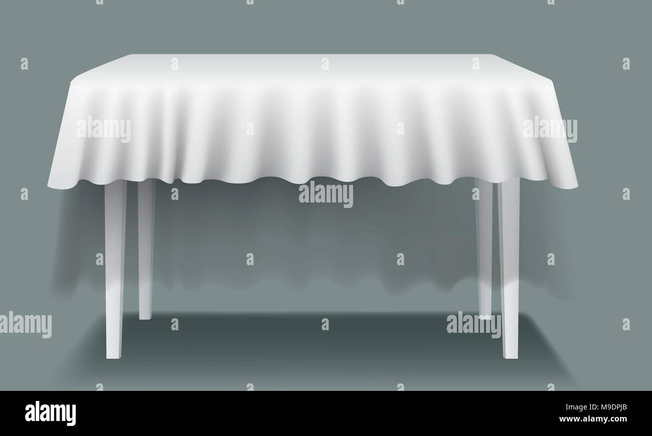 Vector white Empty Rectangular Table with Tablecloth Isolated Stock ...