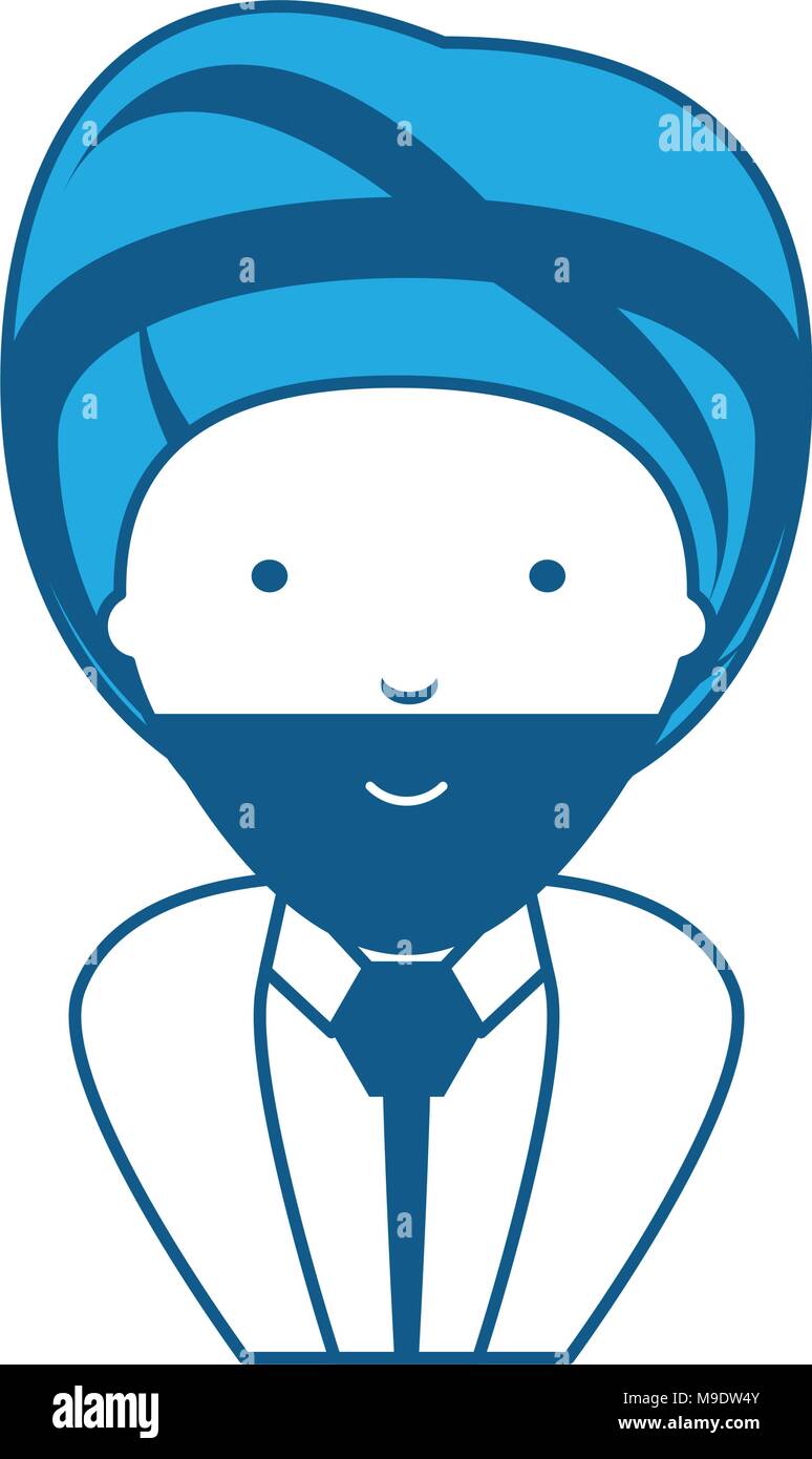 cartoon Indian man wearing a turban over white background, blue shading ...