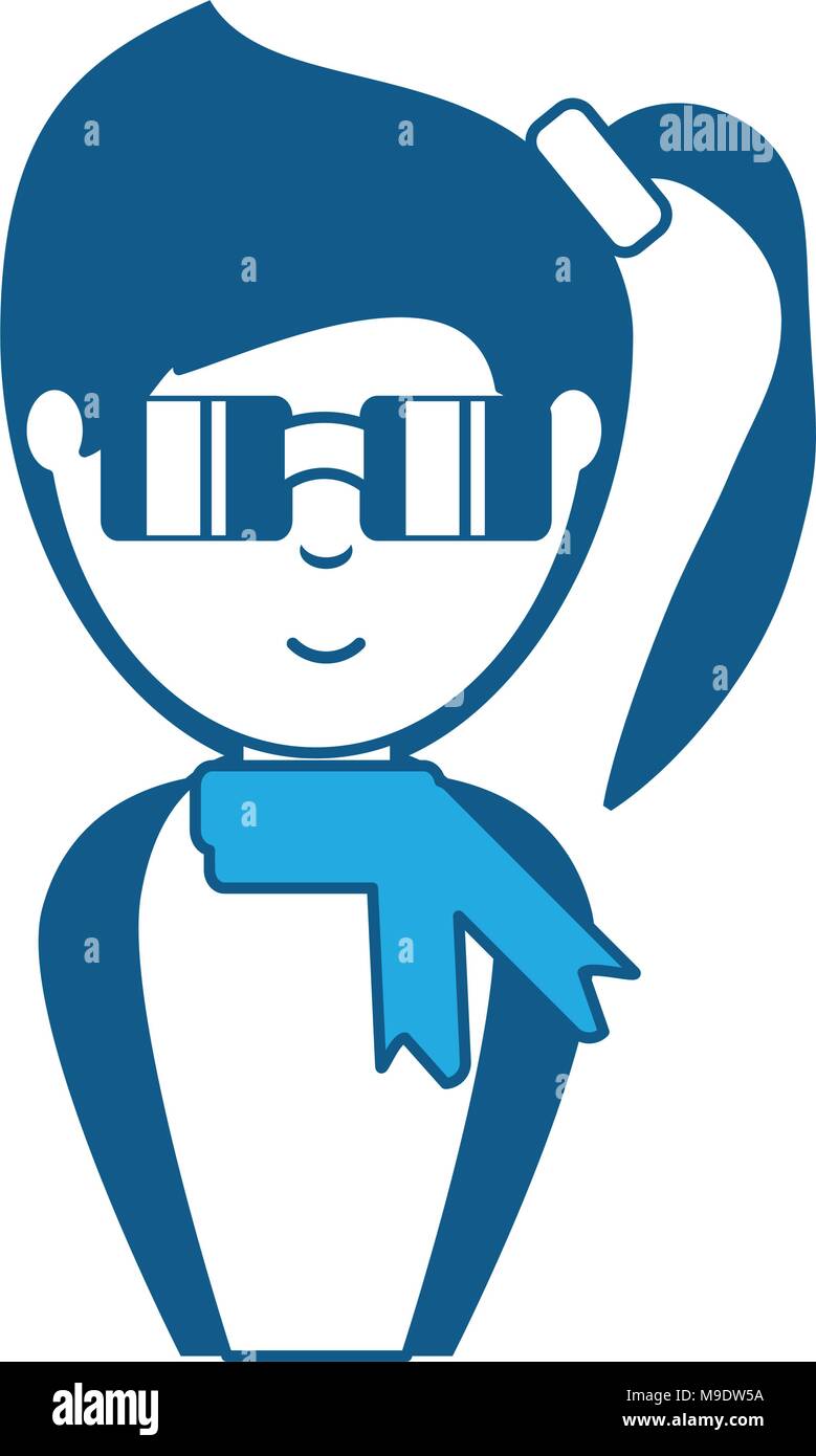 cartoon woman with sunglasses and kerchief over white background, blue ...