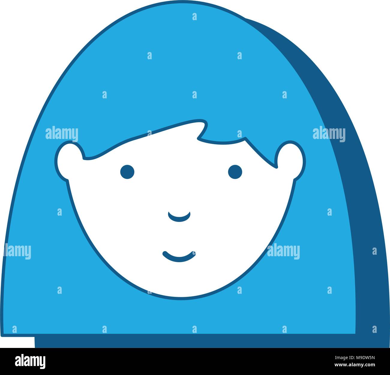 cartoon woman with long hair icon over white background, blue shading ...