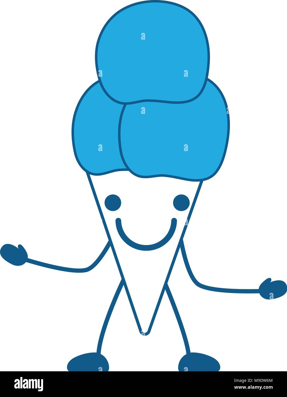 kawaii excited ice cream cone over white background, blue shading ...