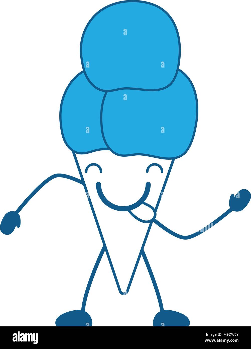 kawaii ice cream cone showing the tongue over white background, blue ...