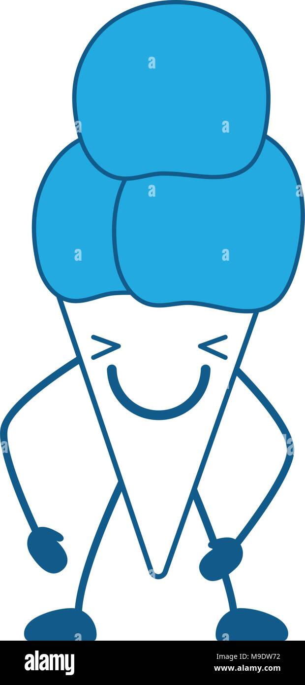 kawaii excited ice cream cone over white background, blue shading ...